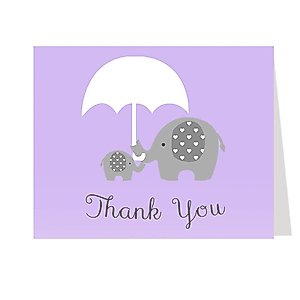 The Invite Lady Elephant Baby Shower Thank You Cards Baby Girl Baby Shower Thank You Notes Little Peanut Purple Grey Gray Hearts Baby Elephant Mommy and Me Umbrella Girls Baby Shower (24 Count)