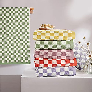 Sawowkuya 5 Pcs Checkered Hand Towels, 100% Cotton Bath Towels Checkered Towel, Soft Absorbent Hand Towels for Bathroom, 13” x 29” Cute Patterned Face Towels for Spa Gym Kitchen