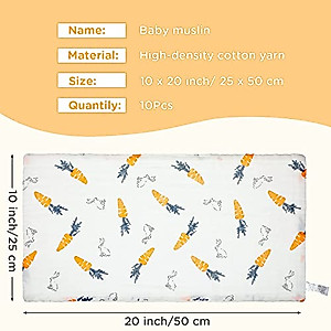 10 Pieces Baby Burp Cloth 10 x 20 inches 6 Layer Soft Absorbent Muslin Newborn Towel for Baby Shower Machine Washable, for Sensitive Skin Baby (Floral Pattern)