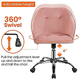 Yaheetech Velvet Desk Chair, Makeup Vanity Chair with Adjustable Tilt Angle, Modern Swivel Office Chair Upholstered Armchair Study Chair for Living Room and Makeup Room Pink