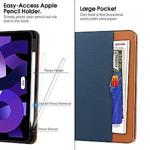 for iPad Pro 12.9 Case 2022/2021/2020/2018, for iPad 12.9 Inch Pro Case 6th/5th/4th/3rd Generation w/Pencil Holder, Folio Stand Protective Cover, Auto Sleep/Wake, Multiple Angles, Blue/Brown