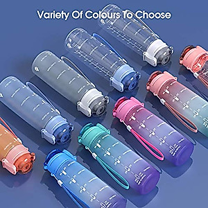 Y&3 32oz Motivational Fitness Sports Water Bottle With Time Marker, BPA Free Tritan Plastic, Leakproof Flip Top, For Gym, Outdoor, Office Work (Green/Purple Gradient, 32oz)