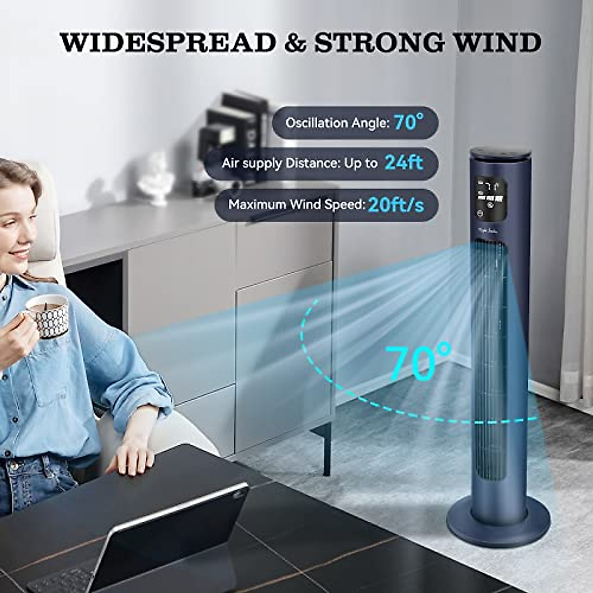 Taylor Swoden Tower Fan with Remote, Oscillating Quiet Standing Bladeless Fans, 40” Portable Powerful Floor Fan Cooling for Home, Bedroom, Living Room, Office, 3 Modes 3 Speed Setting 24H Timer
