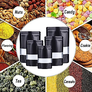 K KAREZOG 50 Pack Black Mylar Bags,Stand Up Pouch Bags with Window,Smell Proof Bag for Food Storage,Black Ziplock Bags Stand Up Foil Pouch Packaging Bags(Black, 16x24cm -50 pcs)