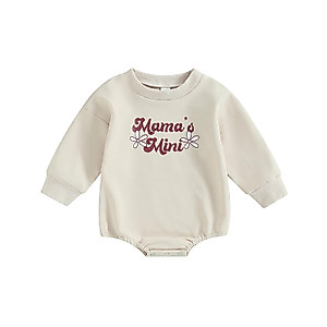 Newborn Baby Girl Clothes Long Sleeve Letter Print Sweatshirt Romper Oversized Bubble Onesie Fall Winter Clothes (B-Apricot, 0-6 Months)