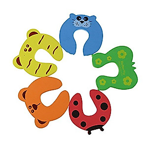 VizGiz 7 Pack Finger Pinch Guard Door Stopper Baby Children Safety Cartoon 7 Animals Stop Clip Silencer Clamp Anti-Slamming Anti-Lock Hand Guards Security EVA Foam Cushion for Parents Kids Toddlers
