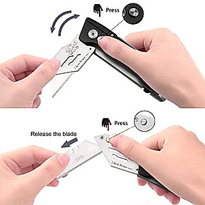 BIBURY Folding Utility Knife, Heavy Duty Box Cutter Pocket Carpet Knife, Blade Storage in Handle with 15 Extra SK5 Blades Included, Belt Clip and Safe-Locking Design
