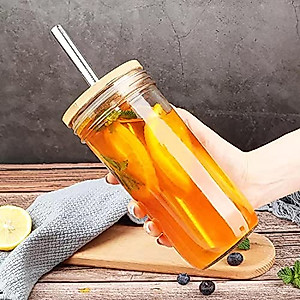 AmzFan Iced Coffee Cups, Boba Cup, Mason Jar with Lid and Straw 20 oz, Coffee Cups with Lids, Reusable Wide Mouth Boba Tumbler, Clear Travel Mug (2PCS-20 OZ)