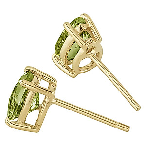 Peora Solid 14K Yellow Gold Peridot Earrings for Women, Genuine Gemstone Birthstone Solitaire Studs, 7x5mm Pear Shape, 1.50 Carats total, Friction Back - August Birthstone Gift, Real Peridot Jewelry