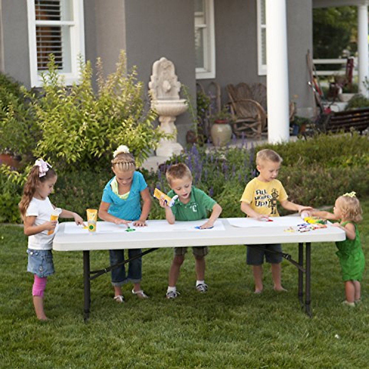 Lifetime Products 42920 Adjustable Rectangle Folding Table, 6', Almond, 4 Pack