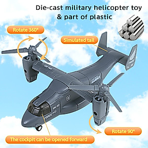 CORPER TOYS Aircraft Military Helicopter Transport Airplane Fighter Plane Army Air Force Die Cast Pull Back Toy with Lights and Sounds for Kids (Gray)