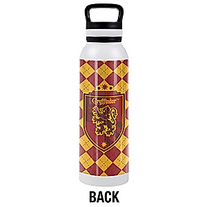 Harry Potter OFFICIAL Griffindor Plaid Sigil 24 oz Insulated Canteen Water Bottle, Leak Resistant, Vacuum Insulated Stainless Steel with Loop Cap, White