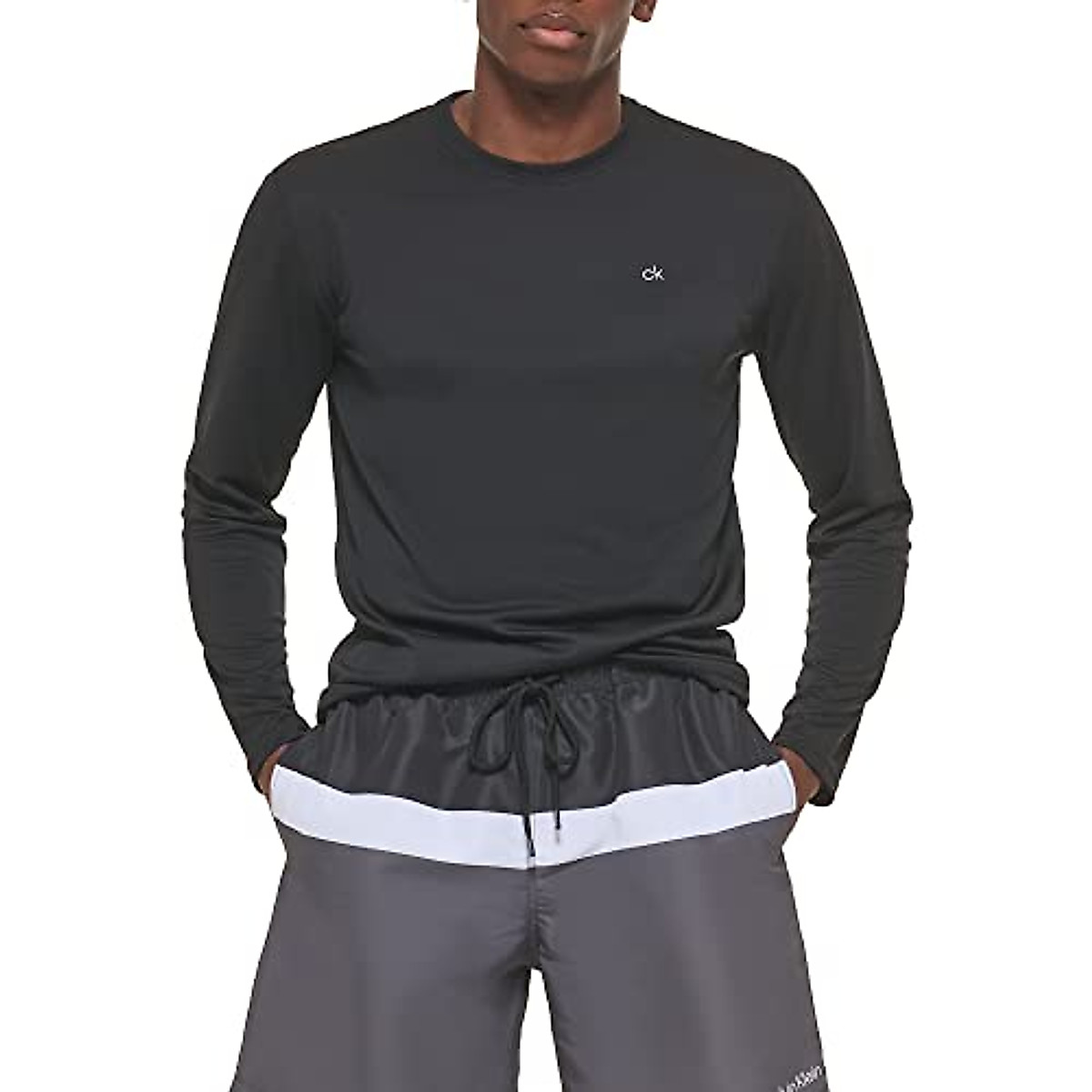 Calvin Klein Men's Standard Light Weight Quick Dry Long Sleeve 40+ UPF Protection, Black, Large