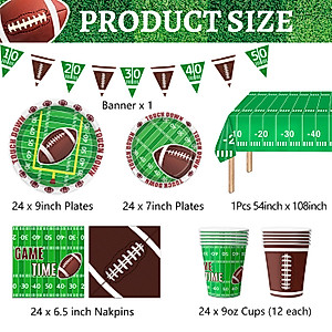 Football Party Supplies Tableware Set Football Theme Party Decorations Including Plates Napkins Cups Touchdown Tablecloth Banner for Football Birthday Party, Serve 24 Guests