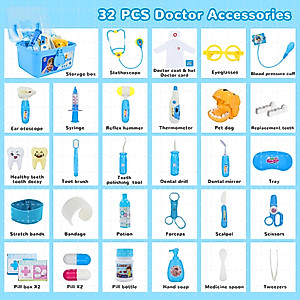 Kids Doctor Kit for Toddlers 3-5 Boys Girls,32 Pcs Toddler Dress Up Pretend Play Dentist Medical Kit Kids Doctor Playset with Stethoscope Costume Gifts Educactional Toys for 3 4 5 Year Old Boys