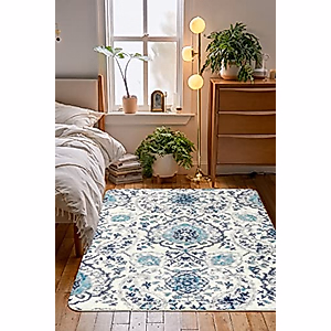 Zealude Paisley Floral Area Rug Non Slip Accent Throw Rug Machine Washable Rug Boho Chic Indoor Doormat Low Profile Floor Mat for Bathroom Entry Bedside Kitchen Sink (Blue, 4' x 6')