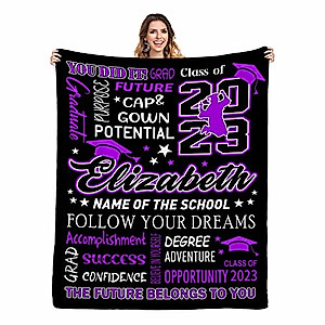 Enjoyyjl Class of 2023 High School Graduation Gift Blanket with Personalized Name and School, Senior College High School Graduation Blanket Gifts for Women Teen Girls