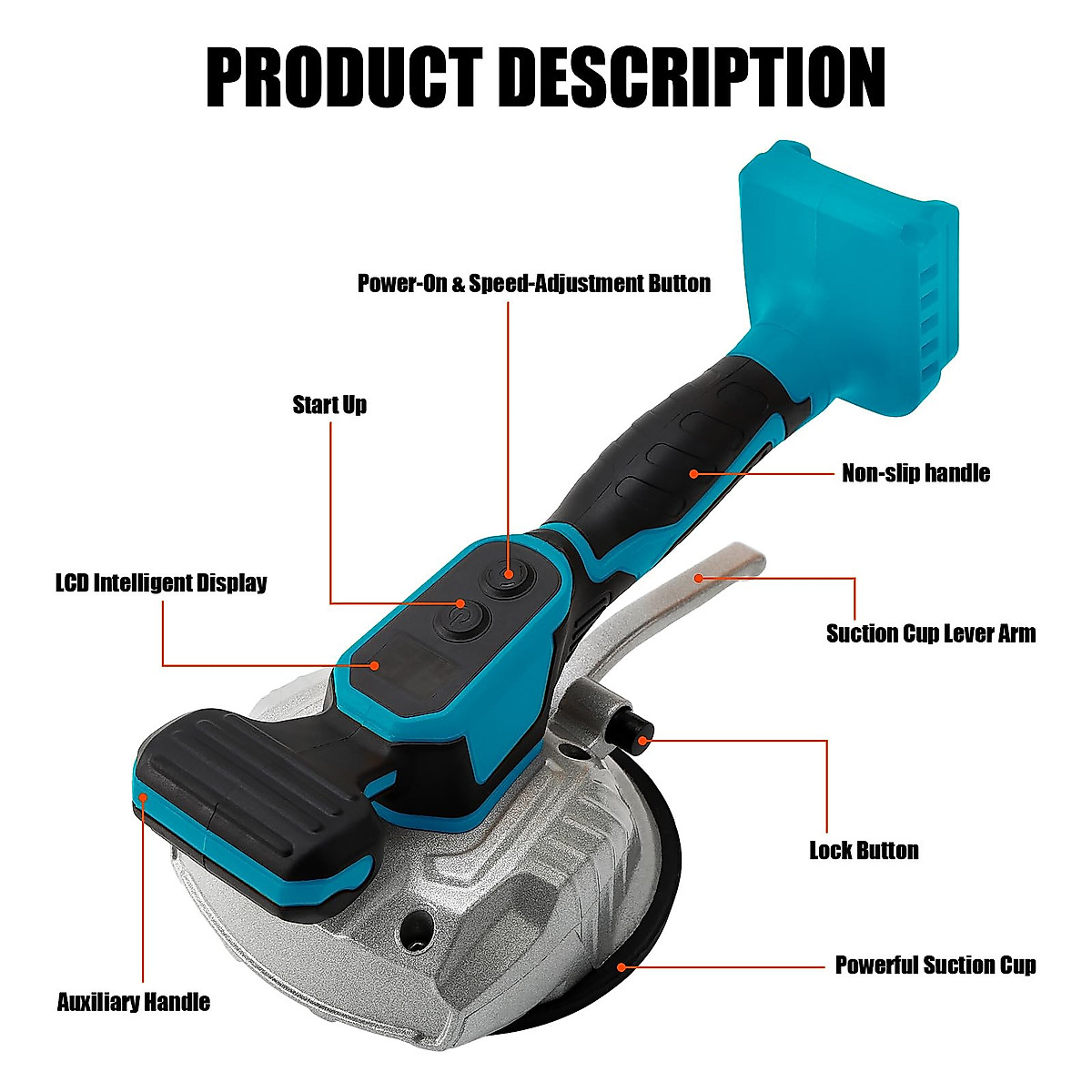 LASIEYO Tile Vibration Tools, for Makita 18V Max Battery, Tiler Vibrator Tool, with 8 Speeds Adjustable, Suction Cup, Digital Display, for Floor, Tile(Battery NOT Included)