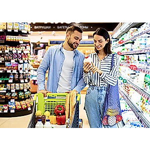 S SRYSITA 5 Pack My Eco Bag Portable Large Reusable Grocery Bags Fruit and Vegetable Bag Washable Cotton Mesh Bag Organic Organizer Shopping Handbag Long Handle Net Tote (Blue,Green,Beige,Pink)