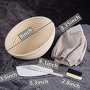 Banneton Bread Proofing Basket set, for Sourdough Bread Baking, Brotform Dough Rising Bowl, 9inch Round Rattan Basket with Baking Tools Kit, Cloth Liner, Scoring Lame, Scraper, Brush, Gifts for Bakers