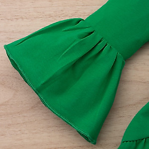 DUBASAM Kids Toddler Baby Girl St.Patrick's Day Outfit Pure Green Top Dress+Four Leaf Clover Pants with Scarf Clothes (Green+White, 9-12Months)