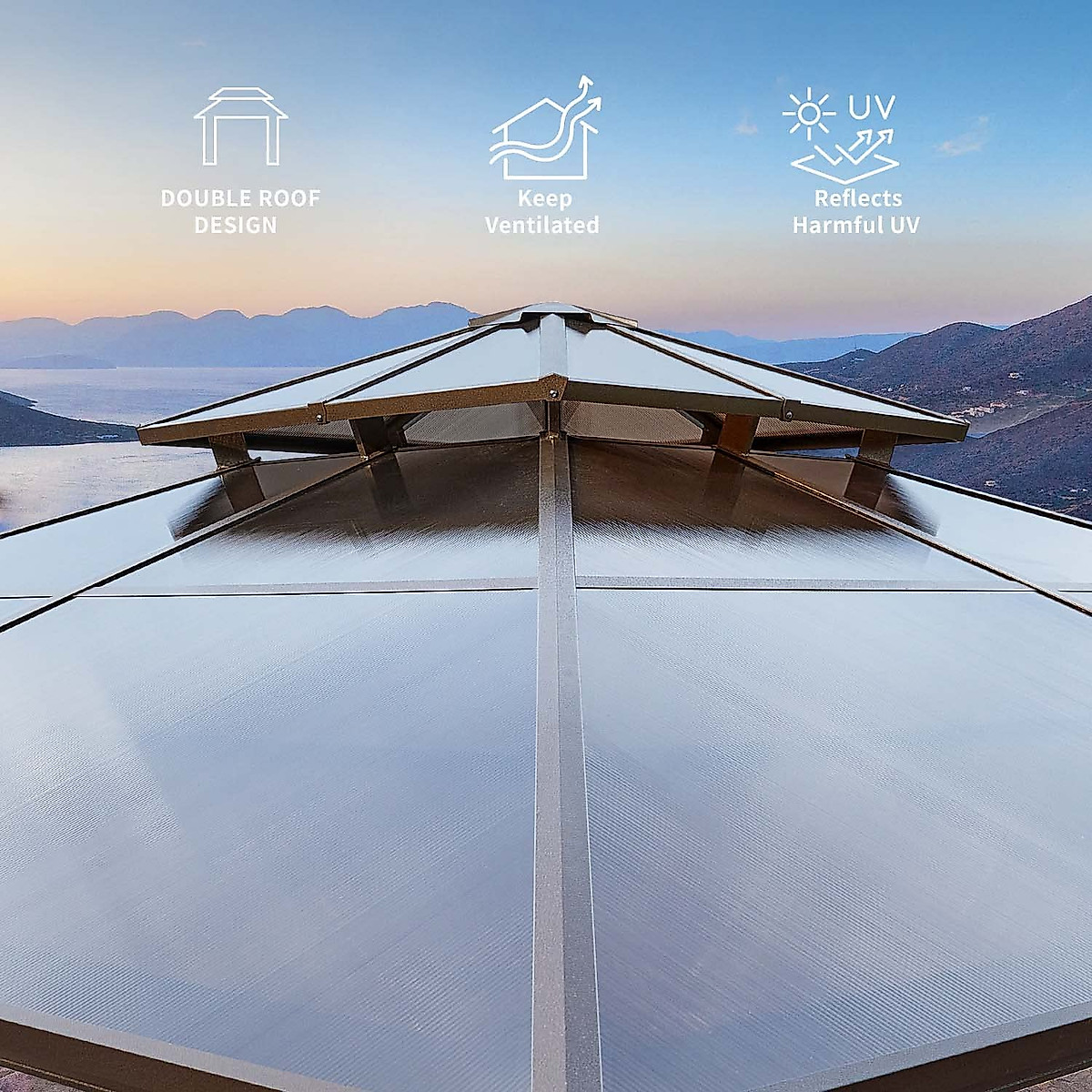 YOLENY 12'x12' Hardtop Gazebo, Outdoor Polycarbonate Double Roof Canopy, Aluminum Frame Permanent Pavilion with Curtains and Netting, Sunshade for Garden, Patio, Lawns