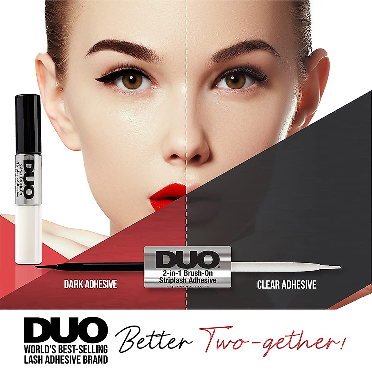 DUO Adhesives 2-in-1 Brush On Clear & Dark Adhesive, Dual-Ended Two Color Choice False Eyelash Adhesive Solution for Strip Lashes, 0.18 oz 1-Pack