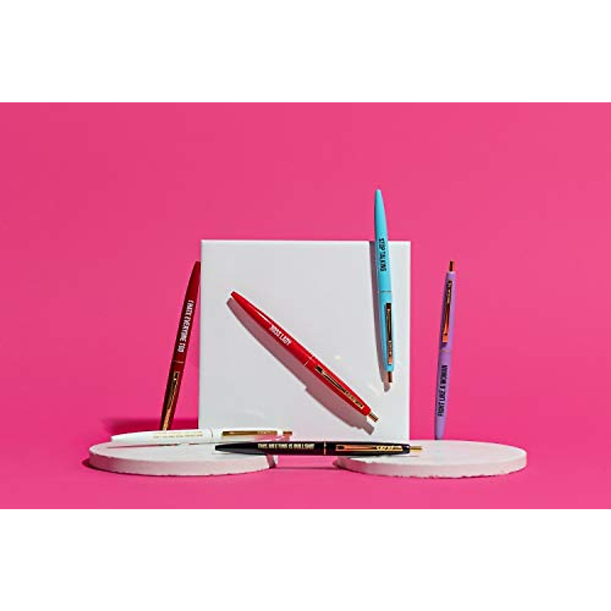 Snarky Boss Lady Pen Set in Brilliant Multicolor - Set of 6 Refillable Black Ink Ballpoint Click Clic Pens