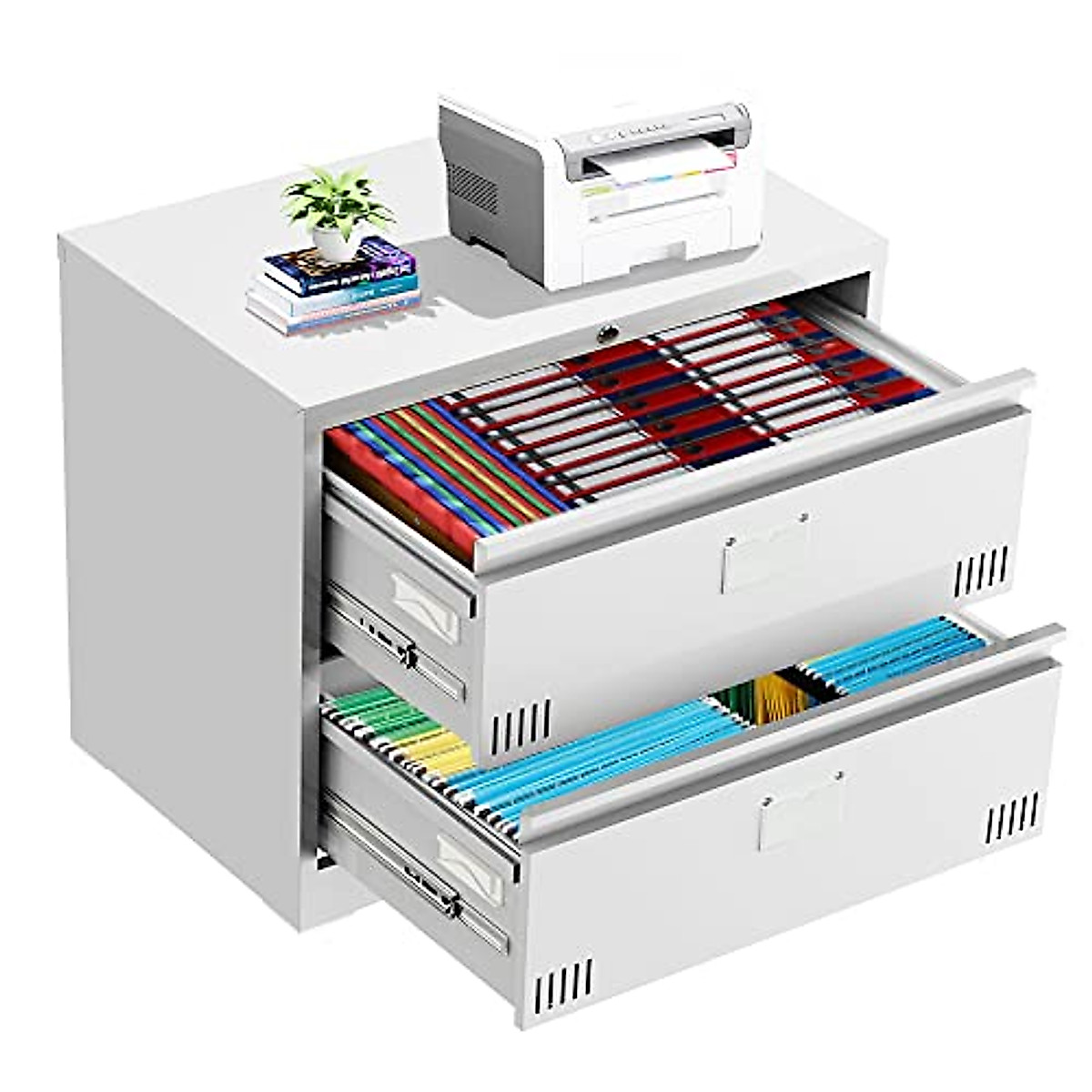 kingwolfox Lateral File Cabinet with Lock, 2 Drawers Large Metal Filing Cabinet, Home Office Lockable File Storage Cabinet for Hanging Legal/Letter A4/F4 Size.