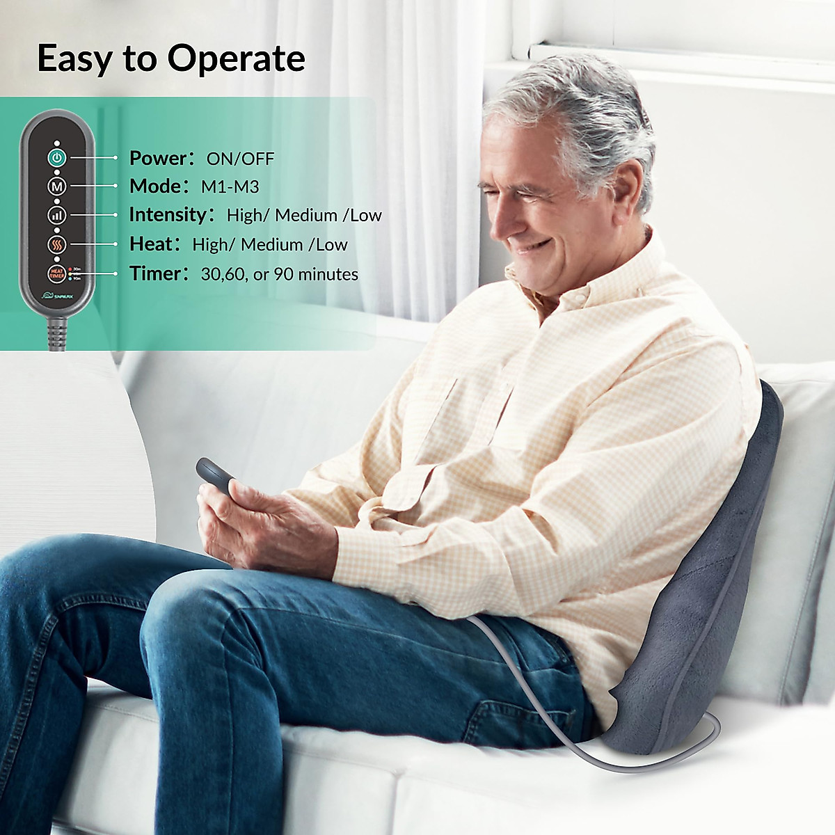 Snailax Heated Lumbar Support Pillow for Office Chair, Back Support Pillow for Car with Vibration, Chair Support for Lower Back, 3 Heat Levels & 3 Massage Modes, Back Massager with Heat, Gifts