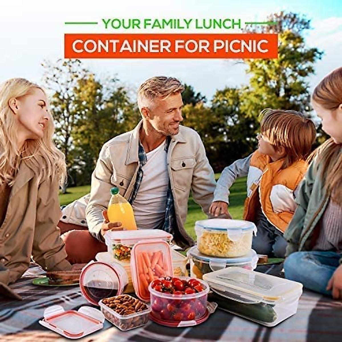 28 PCs Large Food Storage Containers with Airtight Lids-Freezer & Microwave Safe,BPA Free Plastic Meal Prep Containers & Kitchen set.Leak proof Lunch Containers-Snacks, Sandwich, Sauces & Bento box