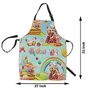 HGOD DESIGNS Candy Kitchen Apron,Cartoon Game Sweet Candy Land Design Kitchen Aprons For Women Men For Cooking Gardening Adjustable Home Bibs,Adult Size