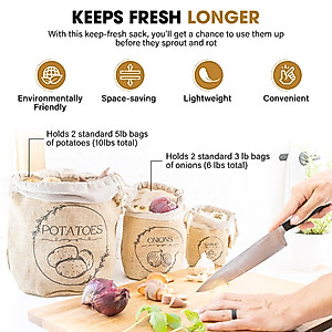 Potato Storage Bag | Natural Jute Potato Onion Garlic Storage Set for Pantry | Breathable & Fresh Onion Potato Storage | Easy to Clean Potato and Onion Storage Bag | Air Flow, Light Blocking