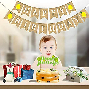 Jute Burlap Happy Birthday Banner with Lemon Lemonade Birthday Party Garland Decoration