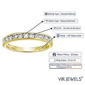 VIR JEWELS 1/2 carat (ctw) Diamond Wedding Anniversary Band for Women, Half Eternity Round Diamond Engagement Ring 14K Yellow Gold Channel Set 0.50 cttw, Size 9.5