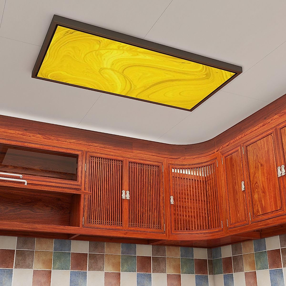 AFWADFWA Decorative Fluorescent Light Covers for Ceiling Lights Yellow Gold Oil Paint Abstract Oil Paint Yellow Gold Oil Paint for Light Covers for Ceiling Lights Classroom Office Home Decor 4 x 2 ft