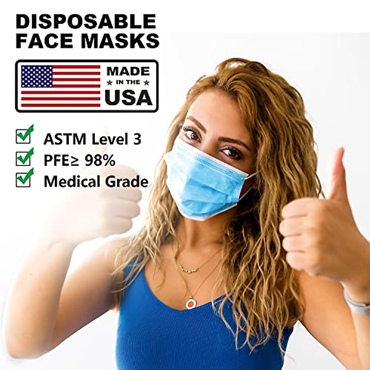 DR.MOXA 100Pcs Medical Grade Disposable Face Mask 3-Ply Latex Free, Non Woven，Soft on Skin