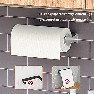 Paroto Paper Towel Holder Under Cabinet, One Hand Tear Adhesive Paper Towel Holder Wall Mount with Ring Spring, Stainless Steel Paper Holder Rack for Kitchen Bathroom