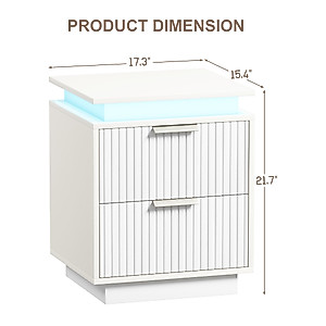 Furmax Nightstand with LED Light, Set of 2 Night Stand with Drawers, White Bedside Table, Modern End Side Table for Bedroom