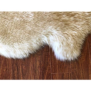 LAMBZY Genuine Sheepskin Silky Area Rug - Thick Strong Bottom Texture Washable Stain Resistant Rug - Perfect for Children Living Room, Bedroom Decoration - 2' x 4'2",60x125 cm , Two Tone White/Brown