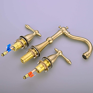 TRUSTMI 2 Handle 8-Inch Bathroom Faucet with Pop-up Drain Assembly and cUPC Water Supply Hoses, 3 Hole Widespread Lavatory Sink Faucet, Brushed Gold