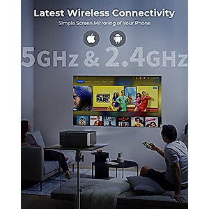 Projector with WiFi and Bluetooth, TURBOAMP 5G Native 1080P Movie Projector, 4K Supported, 300 ANSI Lumen 200" Display Home Movie Theater Projector, Compatible w/TV Stick/Phone/PC/PS5