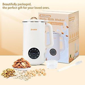 Anatole Nut Milk Maker 35oz 1000ml Almond Milk Machine 8-In-1 Automatic Soy Oat Cow Plant-Based Milk Homemade Dairy-Free Beverages with 10 Stainless Steel Blades 12 Hours Timer