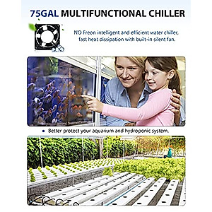 BAOSHISHAN 300L Aquarium Chiller 75gal 1/3 HP Fish Tank Chiller Special Quiet Design Refrigeration Compressor for hydroponics Water Weeds Axolotl Jellyfish Coral Reef Tank Shrimp (75gal/300L)