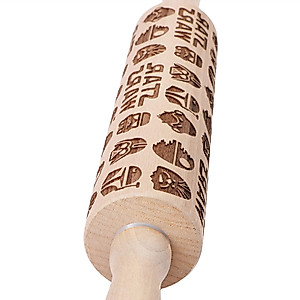 Embossed Wooden Rolling Pins,Evermarket Engraved Embossing Rolling Pin with Star Fighter Pattern for Baking Embossed Cookies,Cute Rolling Pin Kitchen Tool for Kids and Adults