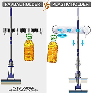 Broom Mop Holder Wall Mount,Favbal Garage Organization Tool Organizer Storage Broom Closet Kitchen Organization Heavy Duty Garage Tools Hanger with 3 Racks 4 Hooks for Home Kitchen Garden Laundry Room