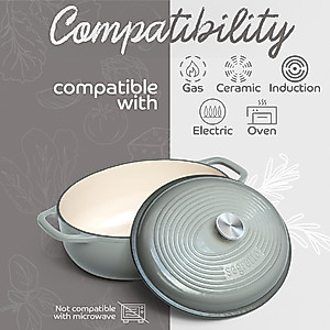 Segretto Cookware Enameled Oval Cast Iron Dutch Oven with Handle 7-Quarts Grigio Scuro (Gray) 7 qt Oven Safe Dutch Oven Pot With Lid Enamel cast Iron Dutch Oven Cast Iron Pot Cookware for Bread Baking