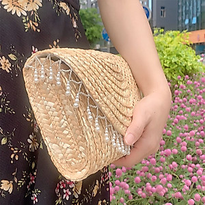 alilove Straw Clutch Bags for Women Summer Evening Handbags Bride Wedding Purse Vacation Beach Clutch Handmade Woven Envelope Wallet
