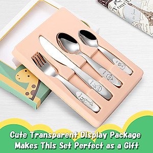 Kids Silverware Set Toddler Utensils 18/8 Stainless Steel 4PCS Fork Spoon and Knife Cutlery Child Flatware for Age 3+