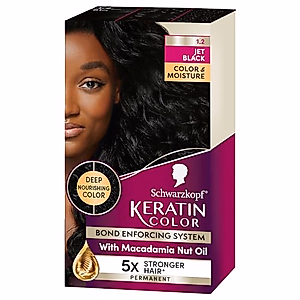 Schwarzkopf Keratin Color Permanent Hair Dye Cream 1.2 Jet Black 1 Application - Professionally Inspired Hair Color Enriched with Keratin and Macadamia Nut Oil - Hair Dye with Pre-Serum all Hair Types